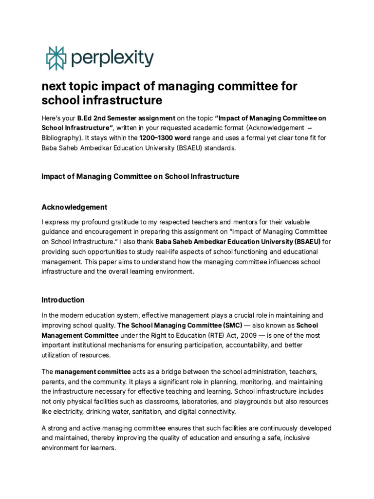 Impact of Managing Committee For School 1.2.9 2nd Half | PDF ...