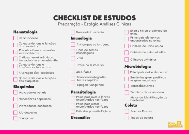 Checklist Estudos Estagio | PDF | Sangue | Anatomia