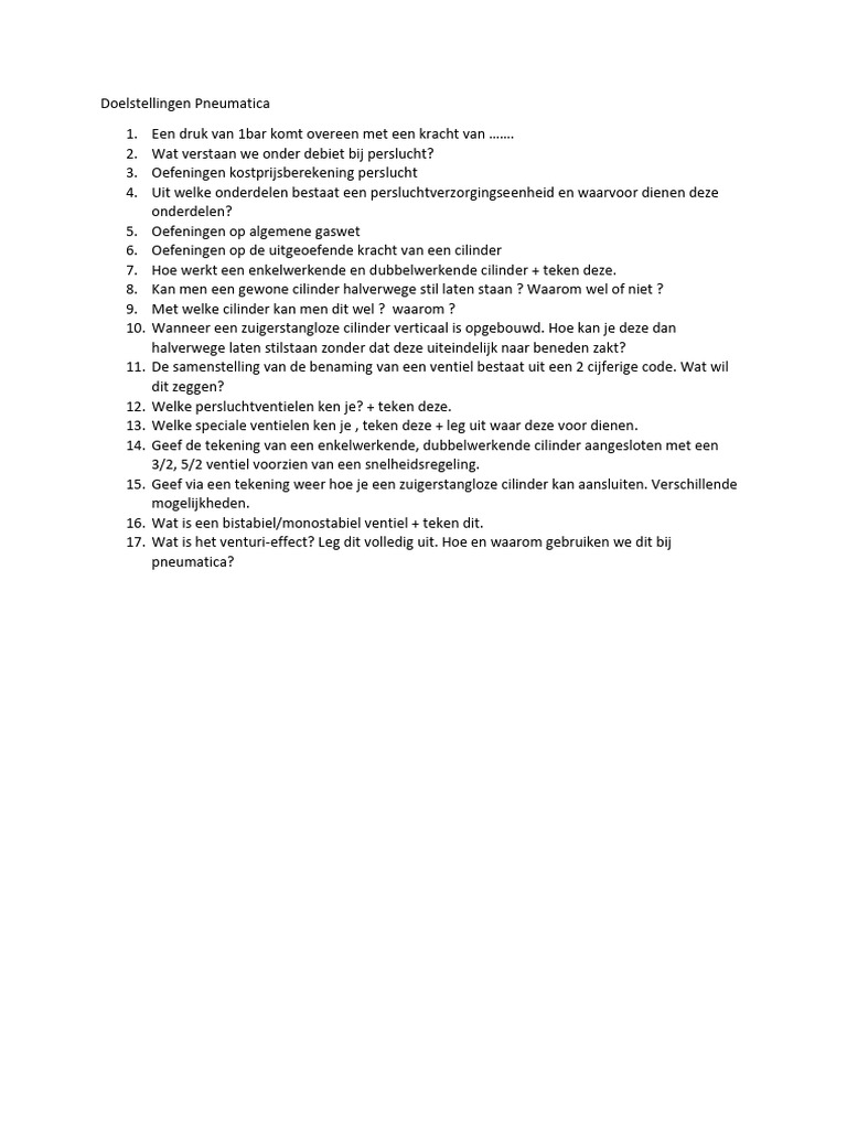 Doelstelling Pneumatica 2025 - 2026 | PDF