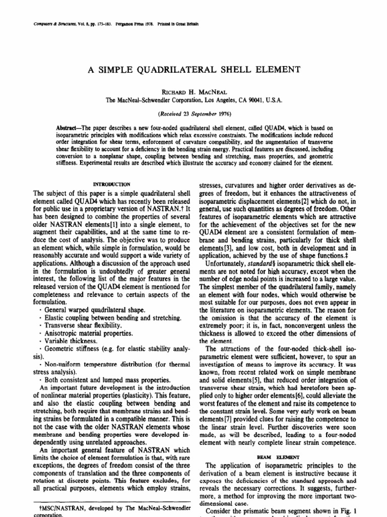 A Simple Quadrilateral Shell Element | PDF | Bending | Deformation (Mechanics)