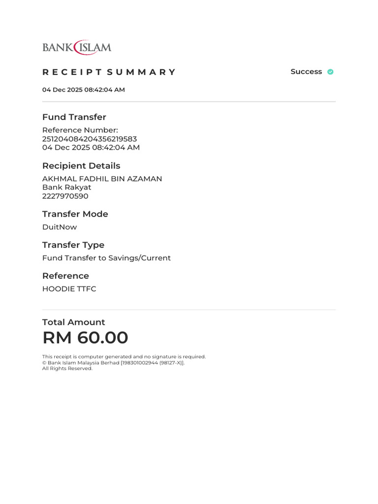 Fund Transfer Receipt Summary | PDF