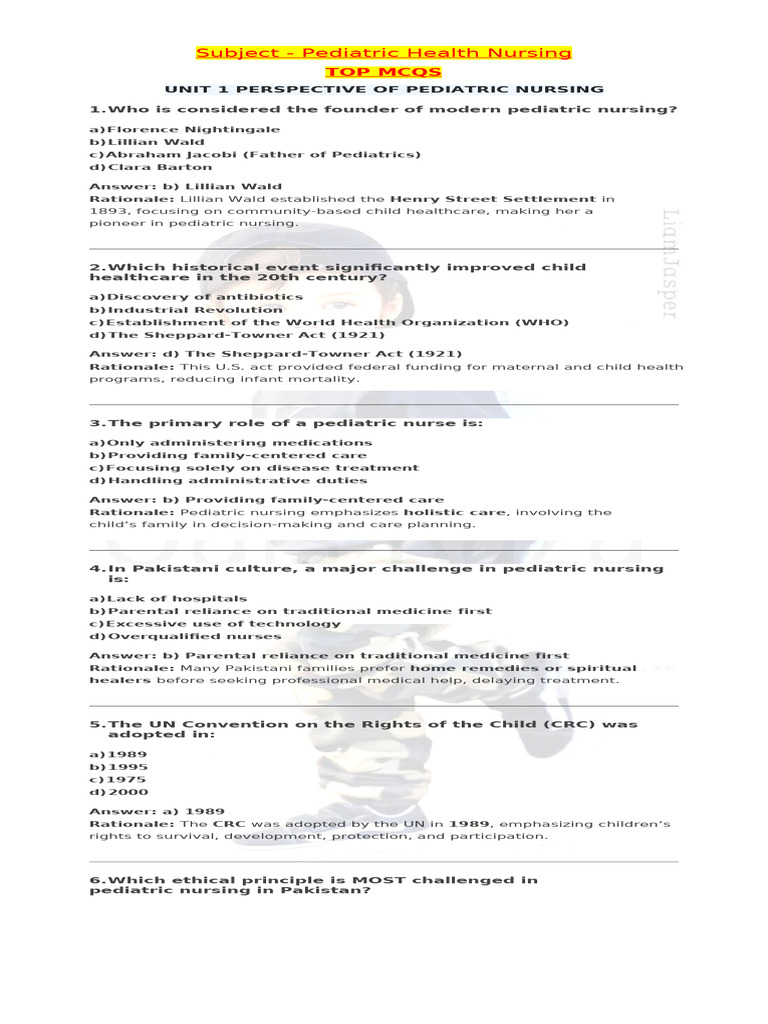 Pediatric Nursing MCQs and Insights | PDF | Play Therapy | Attachment ...
