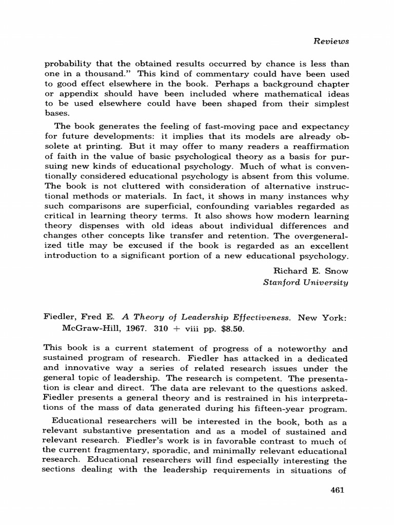 Gibb 1969 Reviews Fiedler Fred e A Theory of Leadership Effectiveness ...
