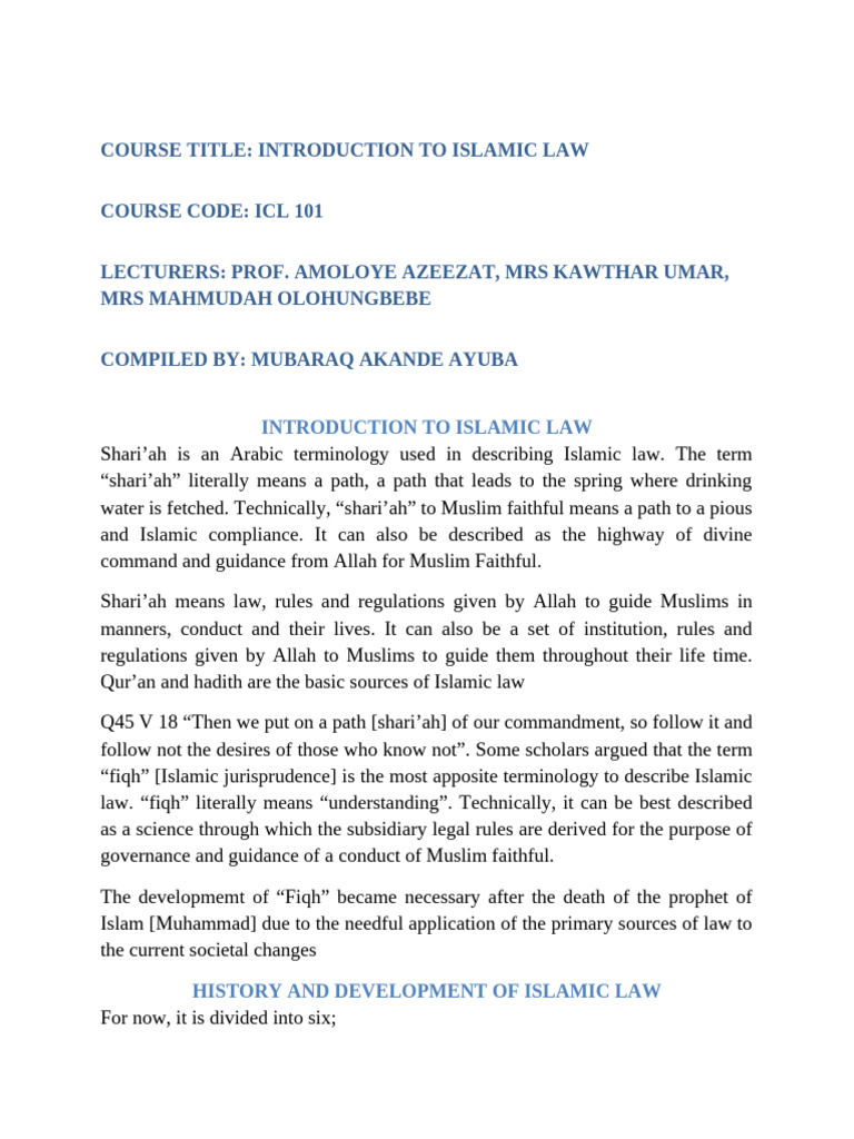 Introduction to Islamic Law Overview | PDF | Hadith | Quran