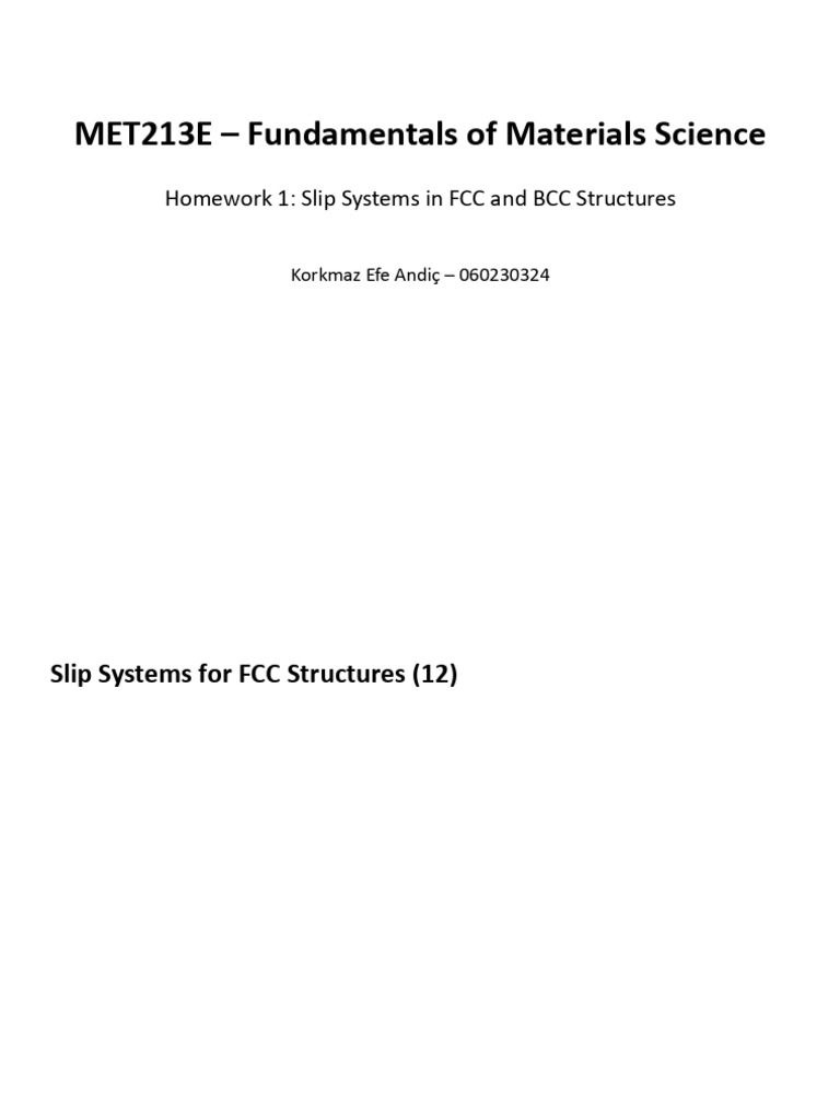 Slip Systems in FCC and BCC Structures | PDF