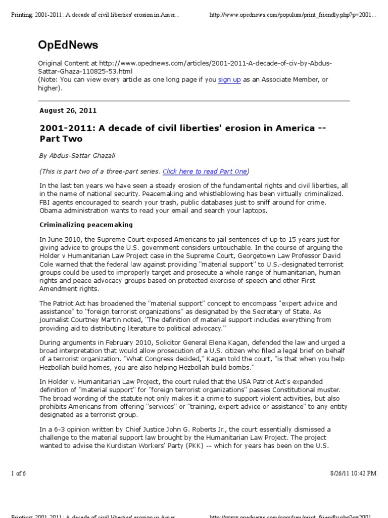2001-2011 - A Decade of Civil Liberties' Erosion in America - Part Two ...