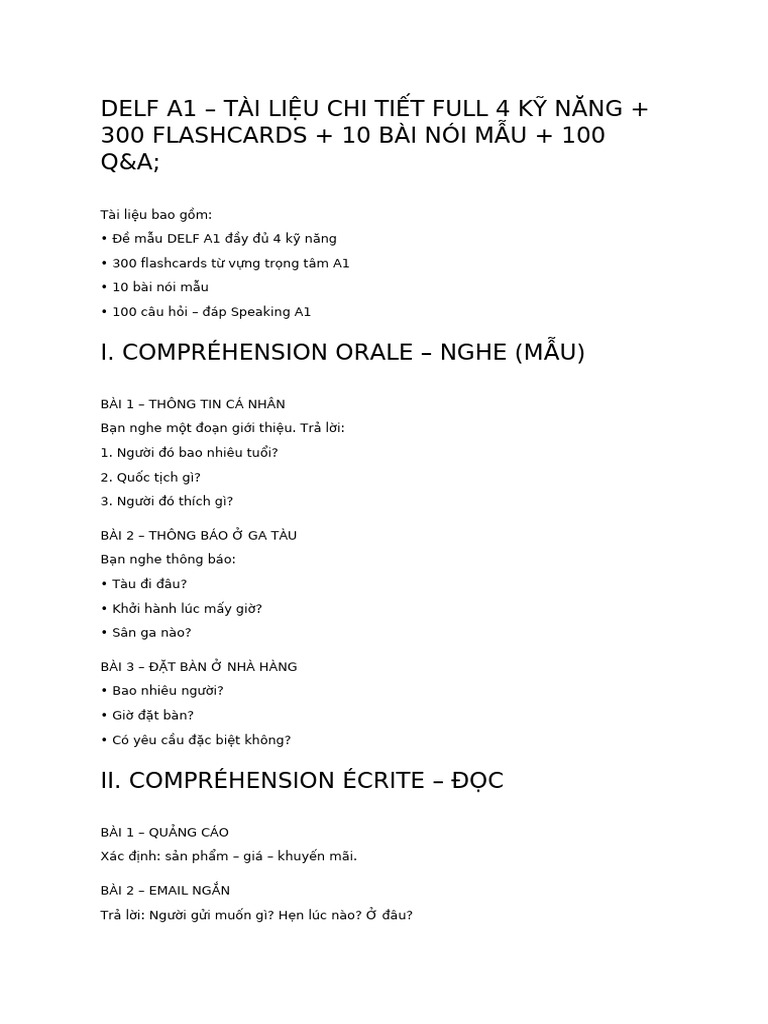 Delf A1 Full Detailed | PDF