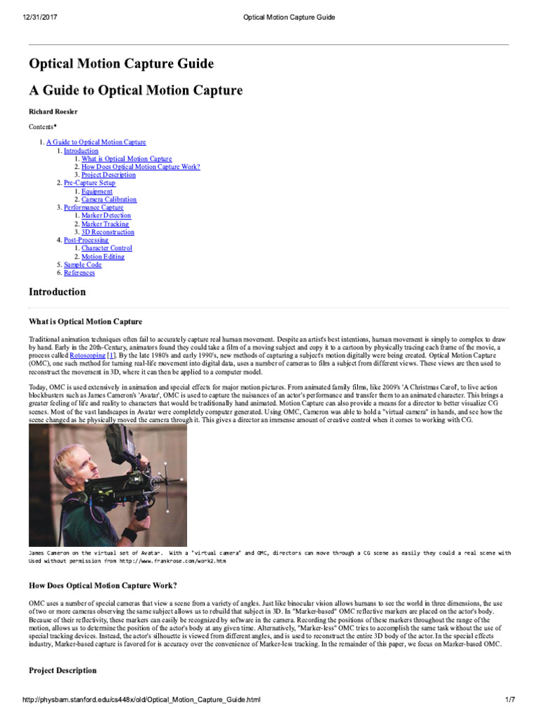 Optical Motion Capture Guide | PDF