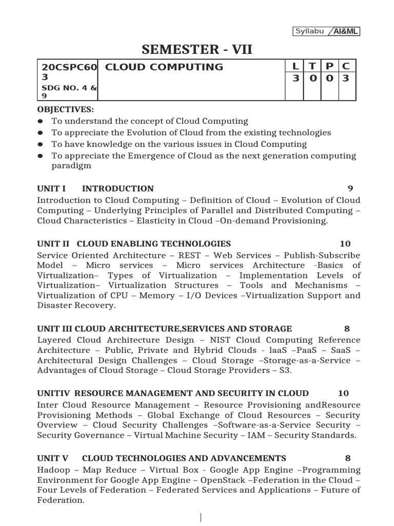 Cloud Computing Syllabus | PDF | Cloud Computing | Computing