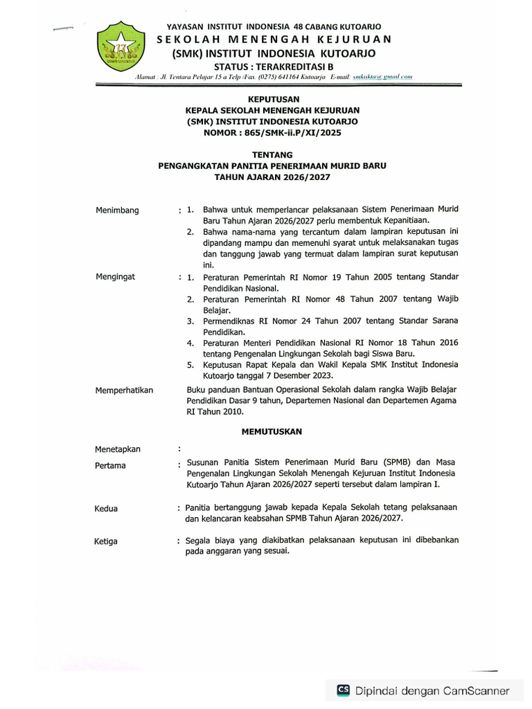 SK Panitia SPMB 2026 | PDF