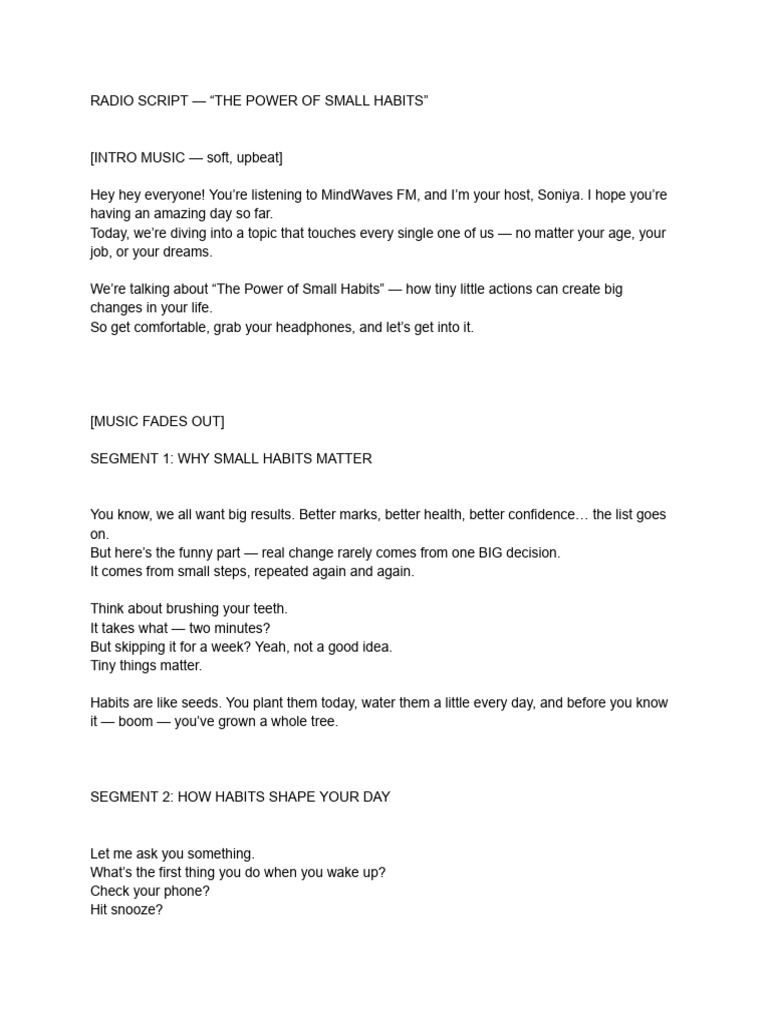Radio Script by Soniya (PJC) | PDF | Habits