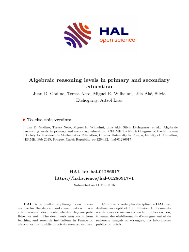 Algebraic Reasoning in Education Levels | PDF | Equations | Function ...