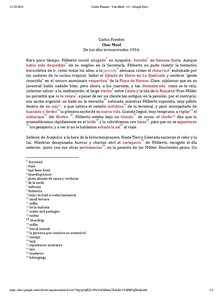 3.6 Carlos Fuentes-Chac Mool Pt 1 | PDF
