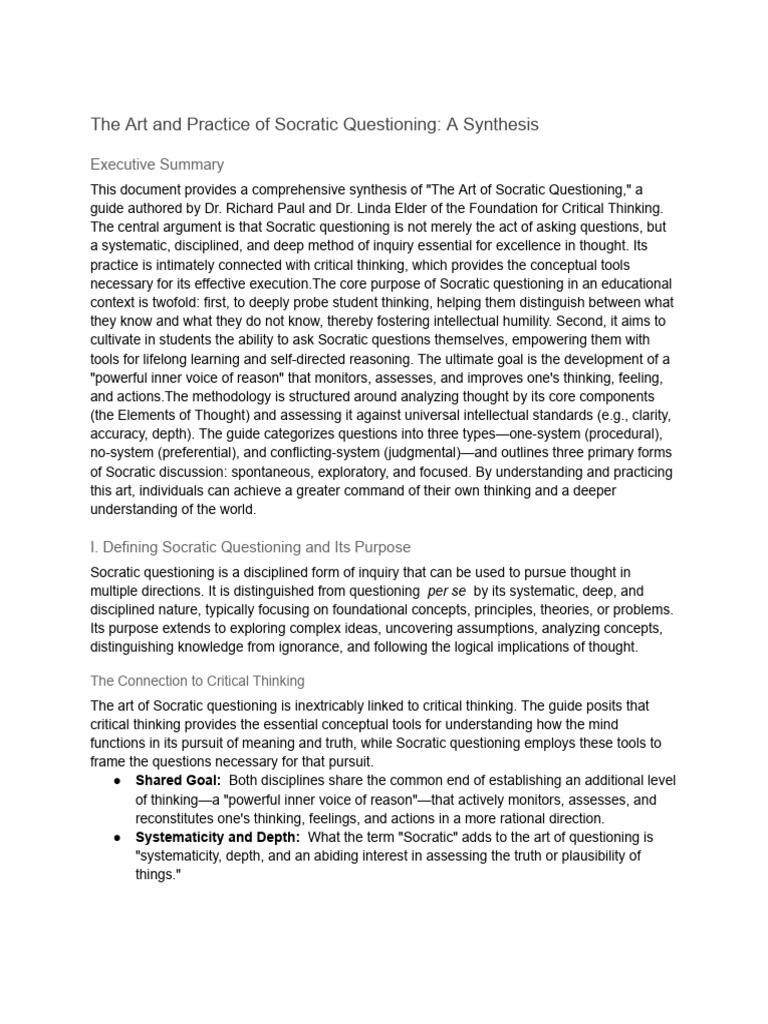 The Art and Practice of Socratic Questioning_ a Synthesis | PDF ...