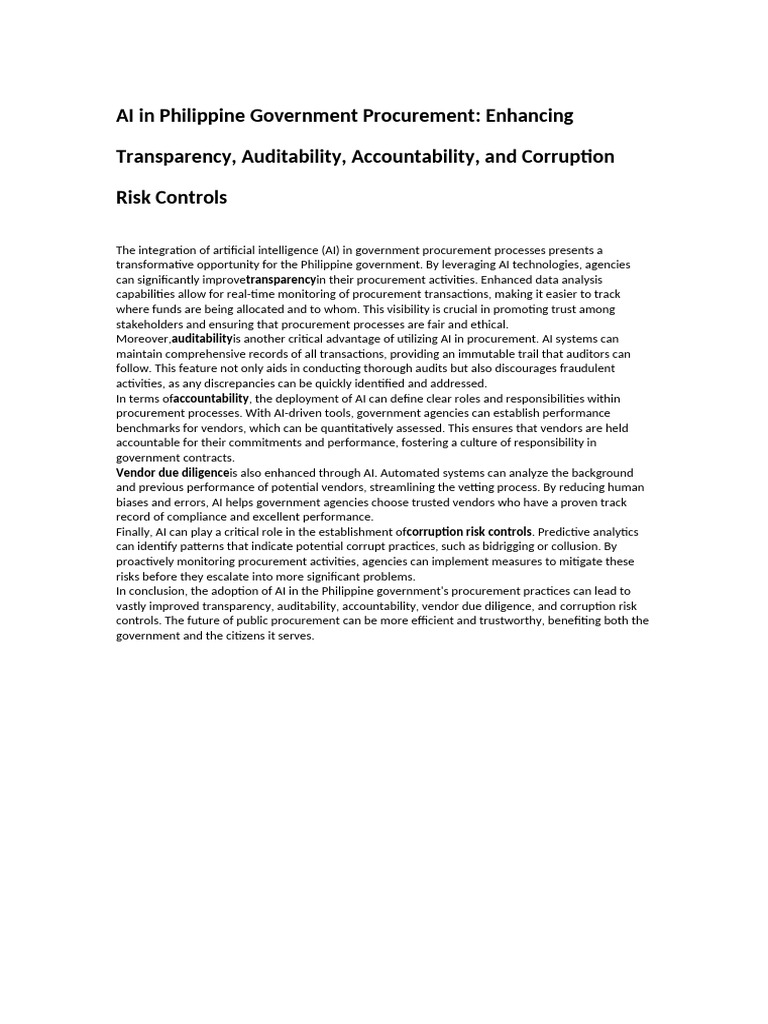 AI Enhancing Philippine Procurement Integrity | PDF