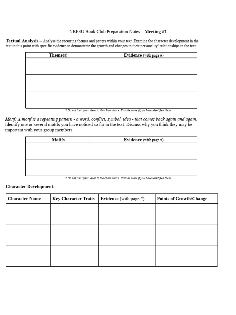 NBE3U Book Club Preparation Notes - Meeting #2 | PDF