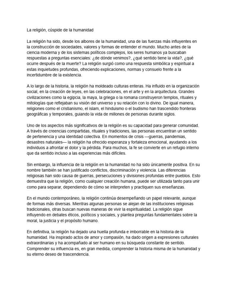 La influencia de la religión en la humanidad | PDF | Rituales | Humano