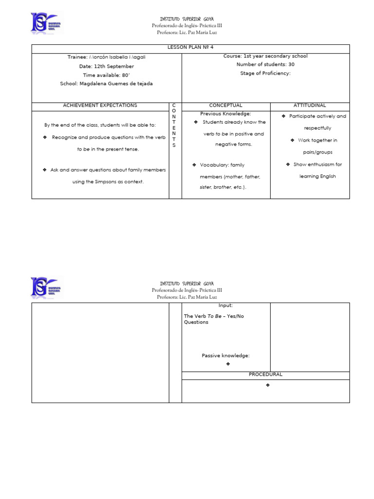 English Lesson Plan: Verb To Be | PDF | Bart Simpson | Lisa Simpson