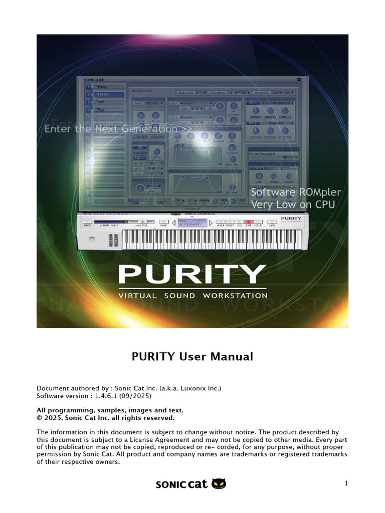 Purity User Manual for Sonic Cat Inc. | PDF | Synthesizer | Pitch (Music)