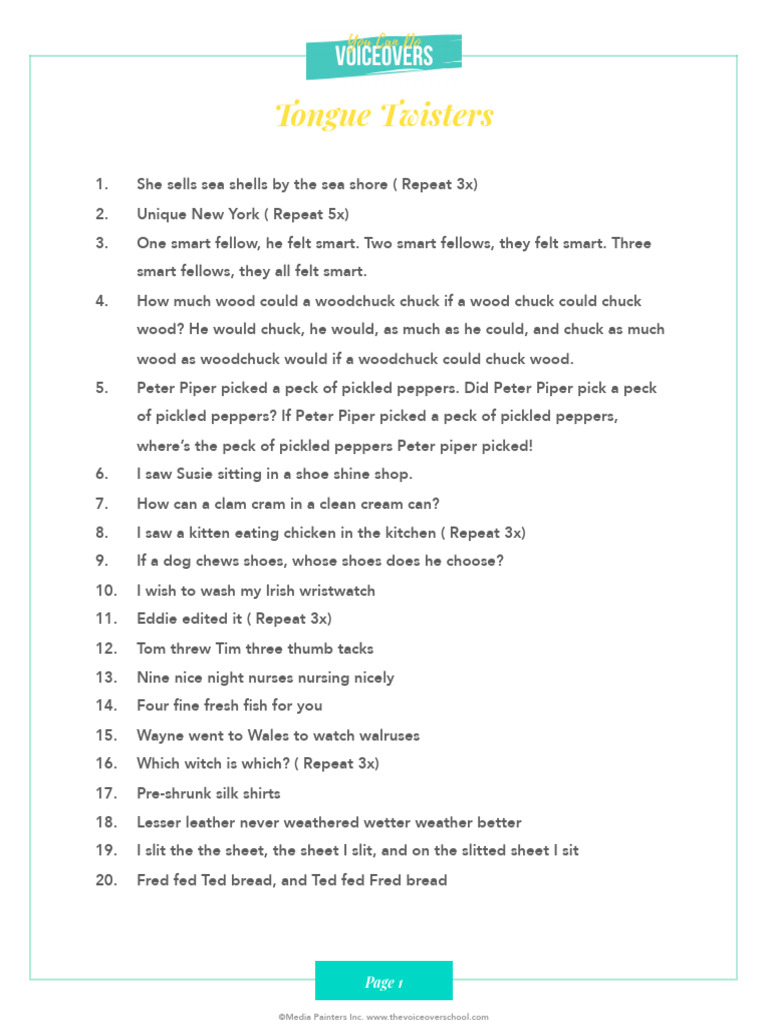 Fun Tongue Twisters for Practice | PDF