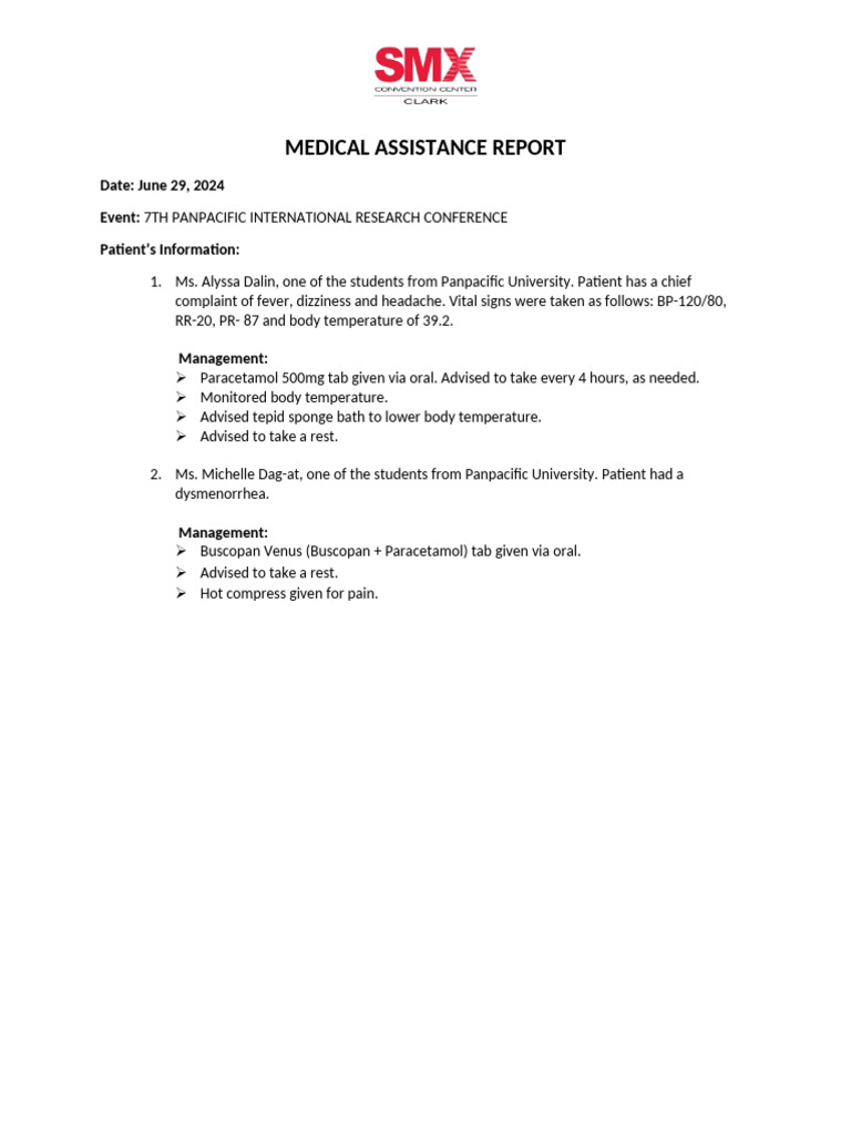 Medical Assistance Report | PDF