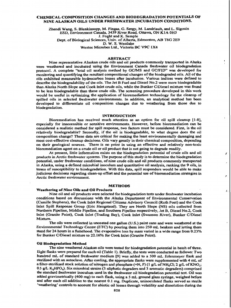 Chemical Composition Changes and Biodegradation of Nine Alaskan Oils ...
