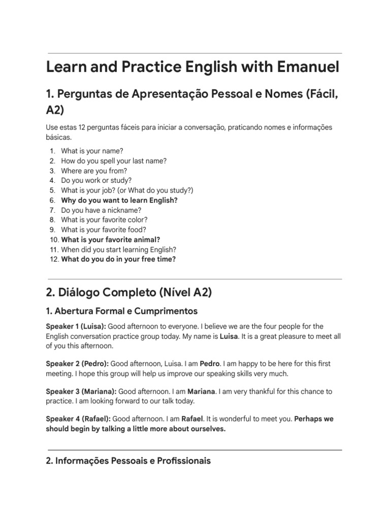 English Conversation Practice A2 Guide | PDF | English Language ...