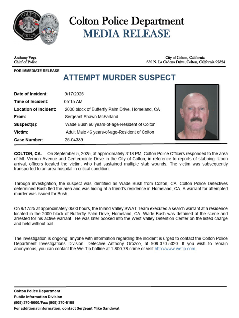 Colton Police Arrest Attempted Murder Suspect | PDF