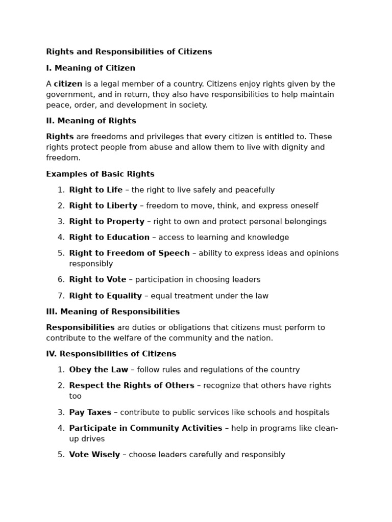 Citizen Rights and Responsibilities Guide | PDF | Citizenship | Rights