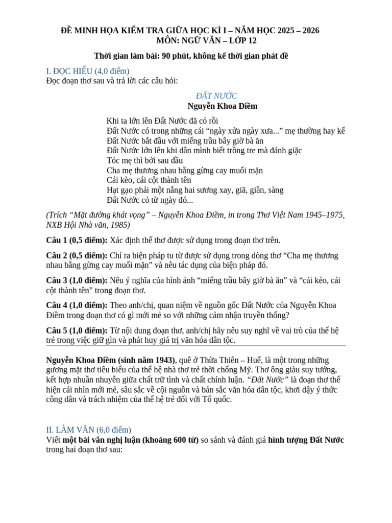 BÀI KIỂM TRA MINH HỌA 12 | PDF