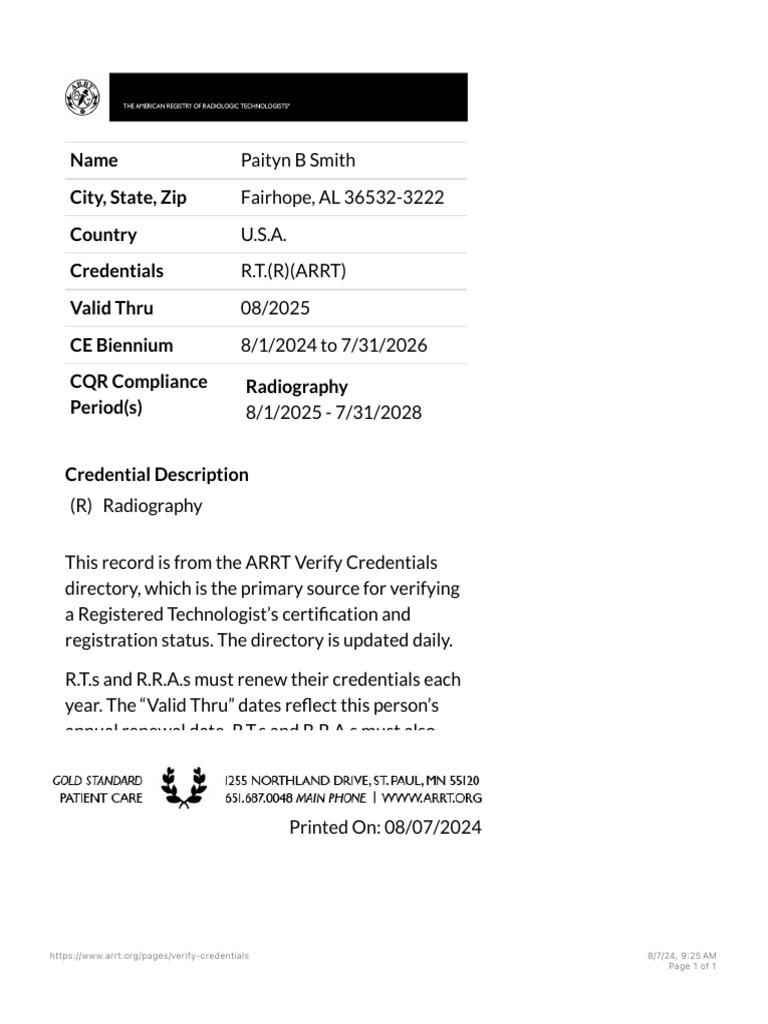 Verify Credentials - ARRT | PDF