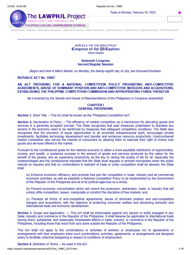 Republic Act No. 10667 - PCA | PDF | Mergers And Acquisitions ...