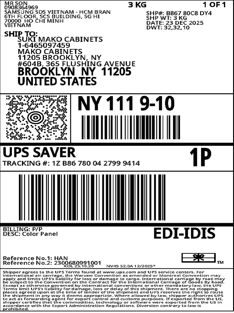 Label 1ZB867800427999414 | PDF