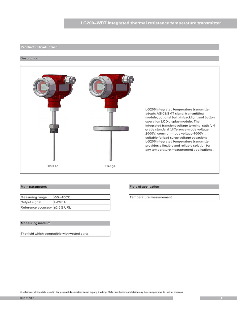 LG200-WRT Integrated Temperature Transmitter | PDF | Electromagnetic ...