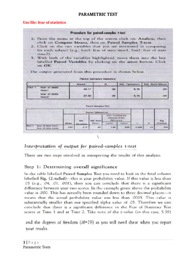 PARAMETRIC TEST-Instruction See | PDF