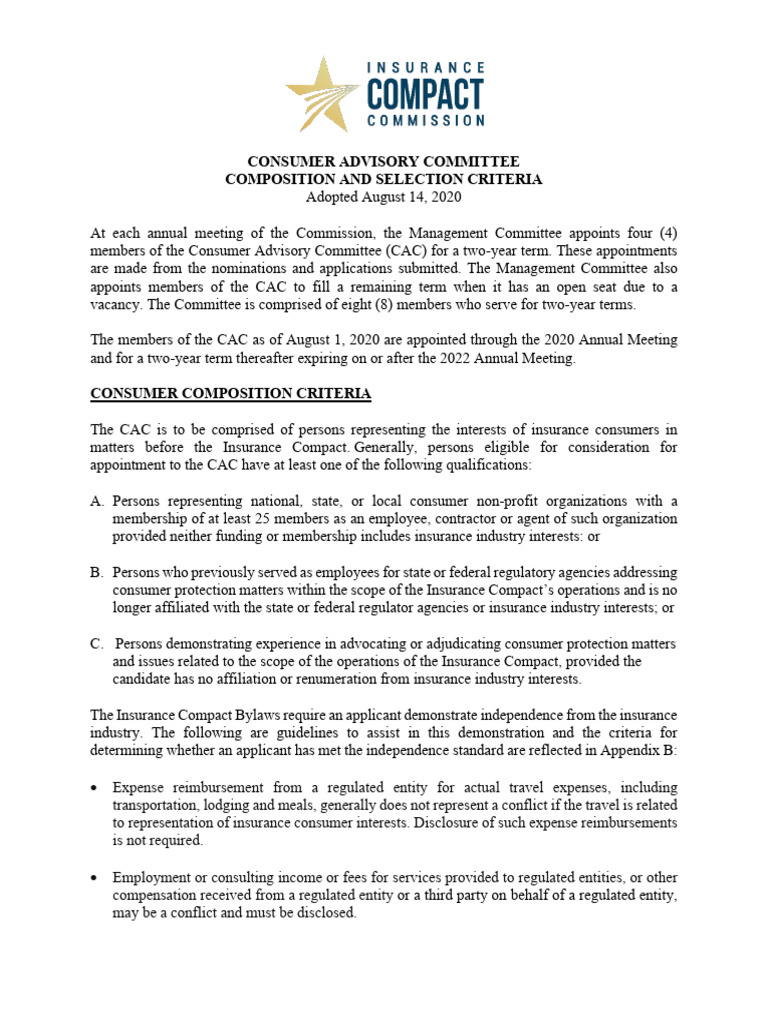 Consumer Advisory Committee Composition and Selection Criteria_0 | PDF ...