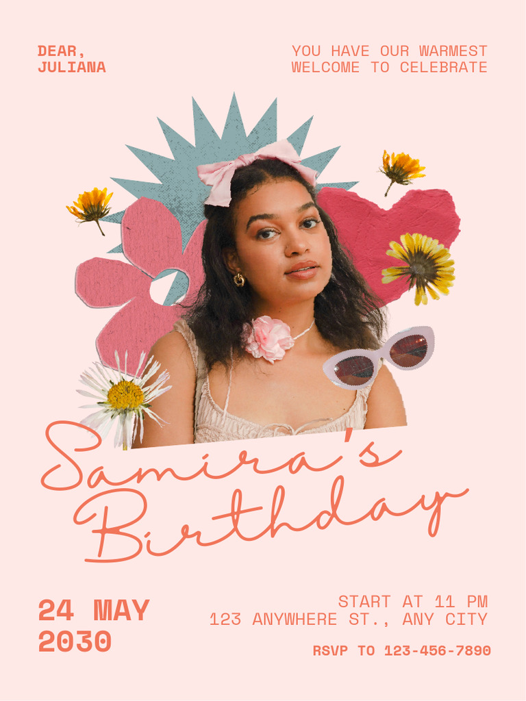 Pink Orange Girl Birthday Party Invitation | PDF