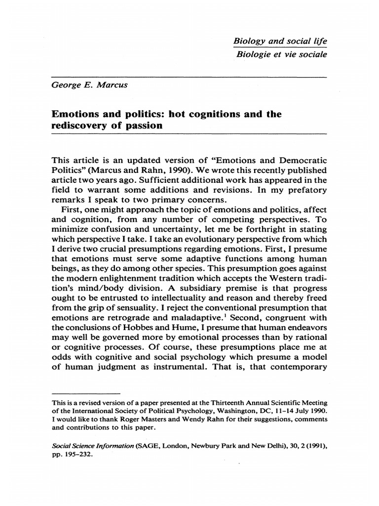 MARCUS, G. E., Emotions and Politics | PDF