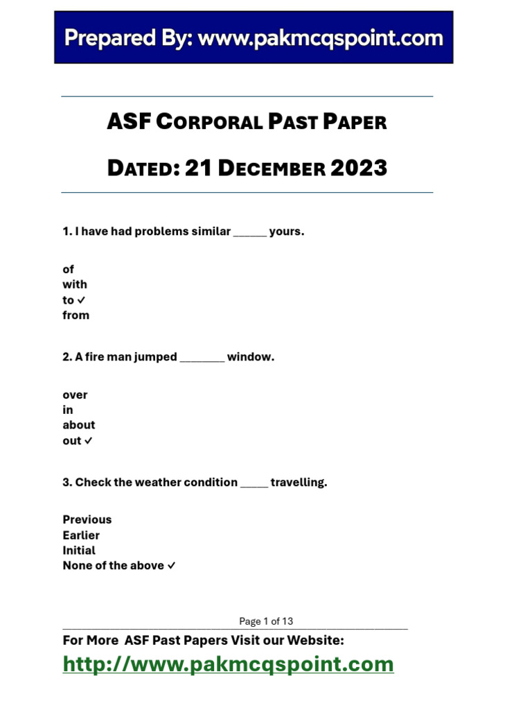 ASF Corporal Past Paper December 2023 | PDF | Pakistan