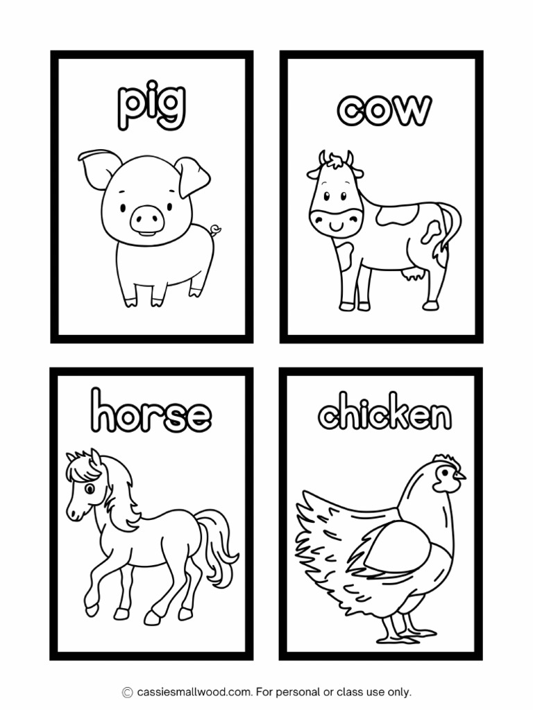 Coloring Animal Flash Cards For Kids | PDF