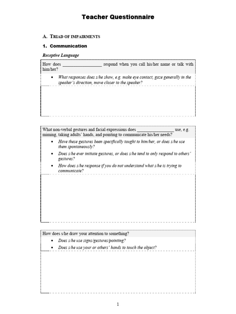 Teacher Questionnaire on Communication Skills | PDF | Gesture ...