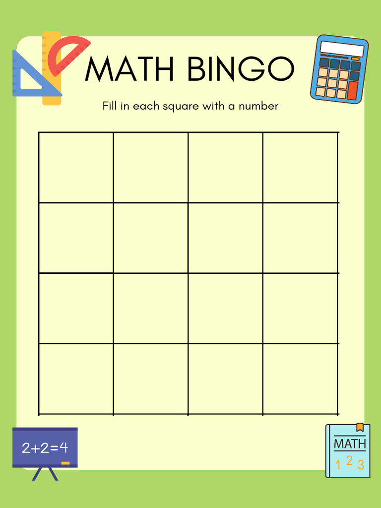 Math Bingo Board Worksheet (A4) | PDF