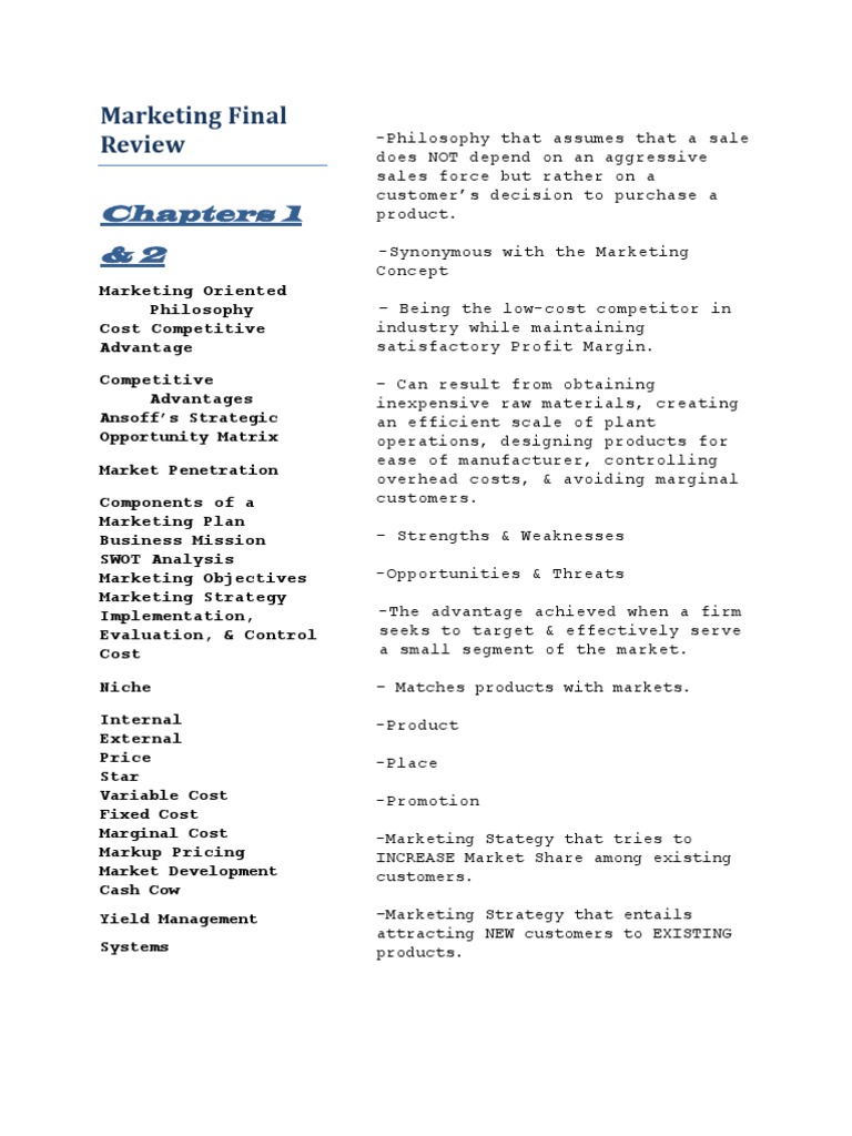 Marketing Final Review | PDF | Prices | Discounts And Allowances