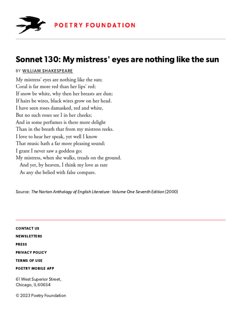 Shakespeare's Sonnet 130 Analysis | PDF