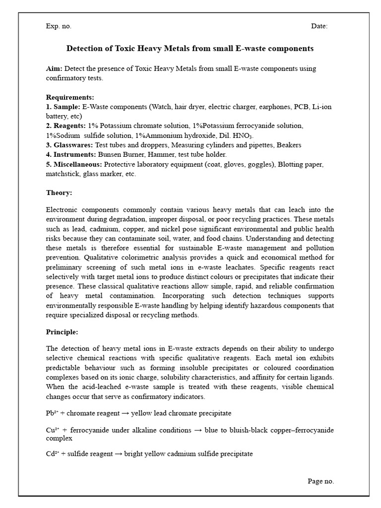 Detection of Toxic Heavy Metals From Small E-Waste Components | PDF ...