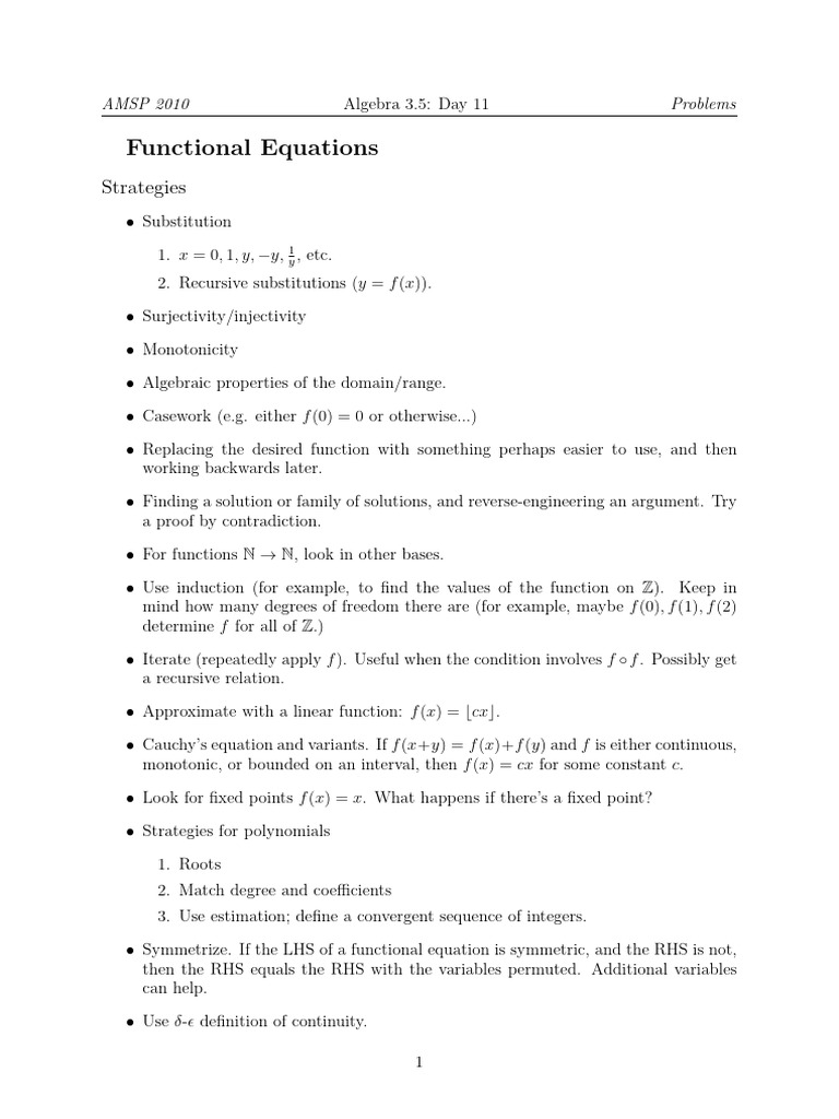 Functional Equation Problem Strategies | PDF | Function (Mathematics ...