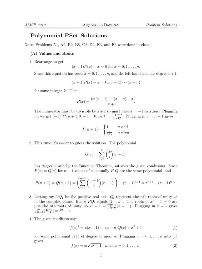 Algebra Problem Solutions: AMSP 2010 | PDF | Factorization | Field ...