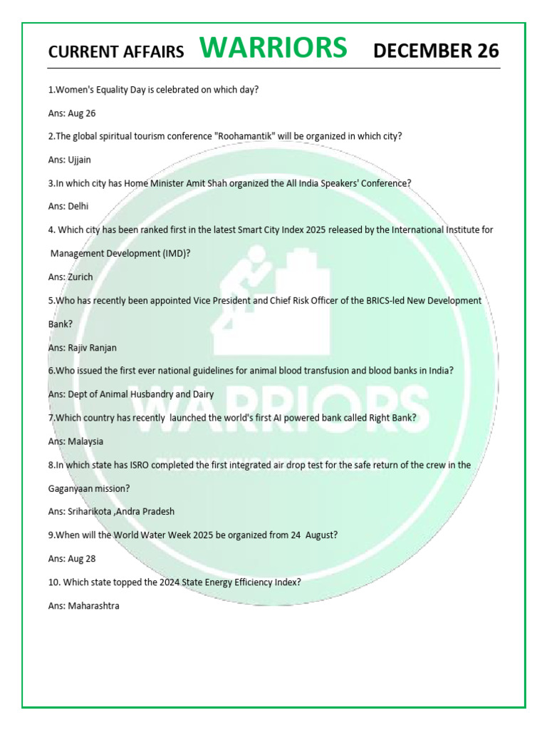 Current Affiars December 26 | PDF