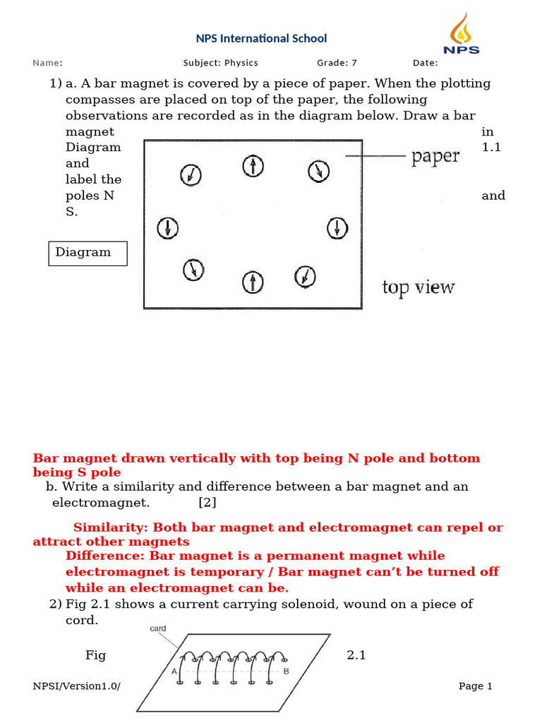 Grade 7 Physics Revision WS 3-Answer | PDF