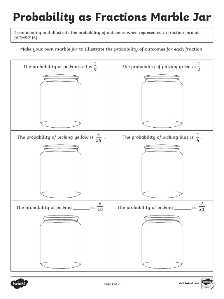 Marble Jar Probability Fractions Guide | PDF